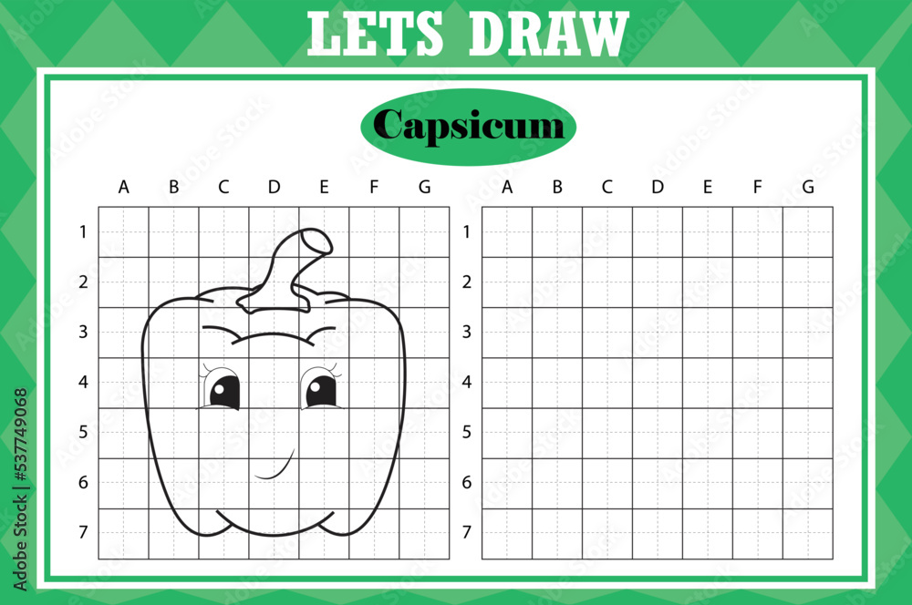 Draw cute capsicum. Grid copy worksheet. educational children game ...