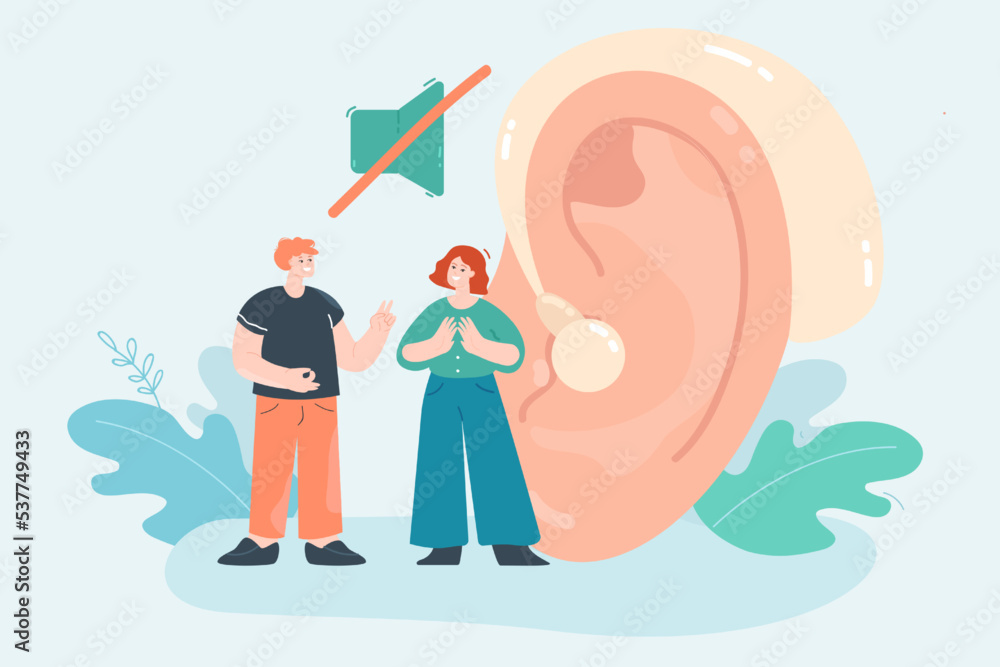 Cute deaf man and woman talking with hand gestures. flat vector ...