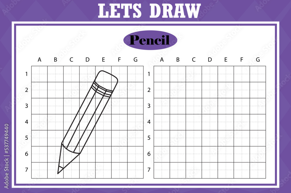 Draw cute pencil. Grid copy worksheet. educational children game ...