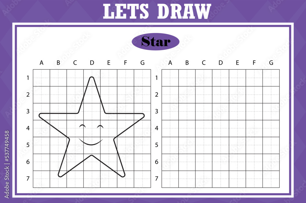 Draw cute star. Grid copy worksheet. educational children game. Drawing ...