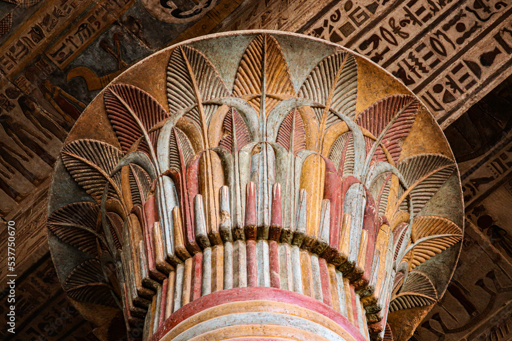 Beautiful decorated columns at Khnum temple in Esna (Luxor), Egypt ...