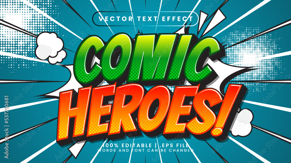 Comic heroes editable text effect with cartoon and kids text style ...