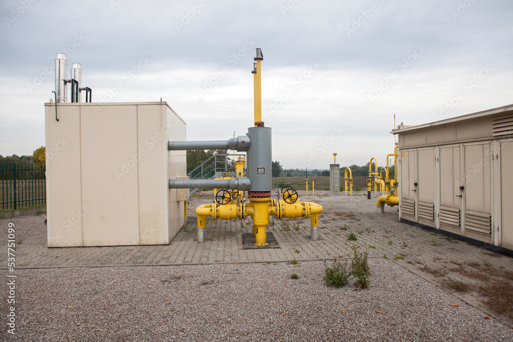 Gas industry, gas transport system. Gas pipeline. Gas pipes, stop ...