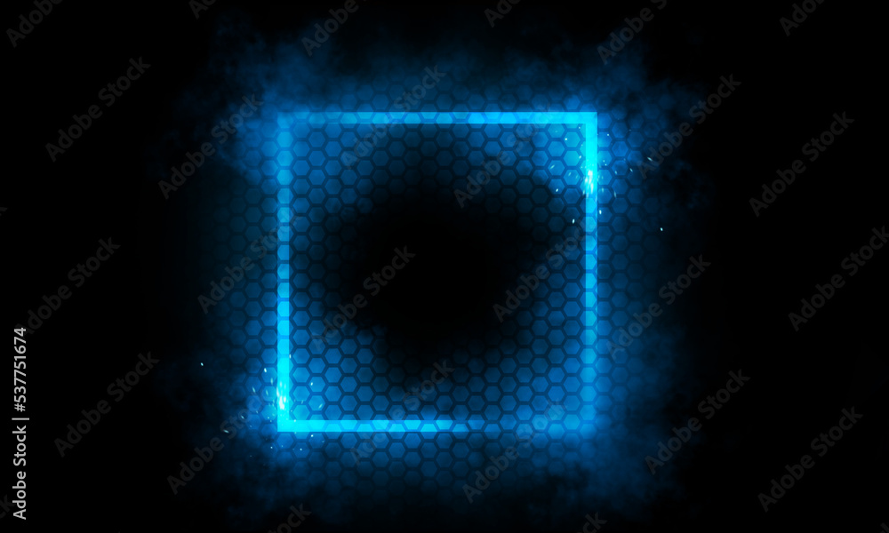 Blue square light effect on black background. Light effect. Technology ...