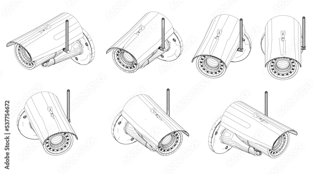 Set with contours of a video surveillance camera in different positions ...