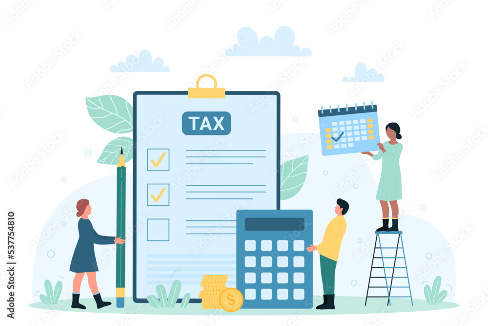 Tax form calculation, paperwork and taxation service vector ...