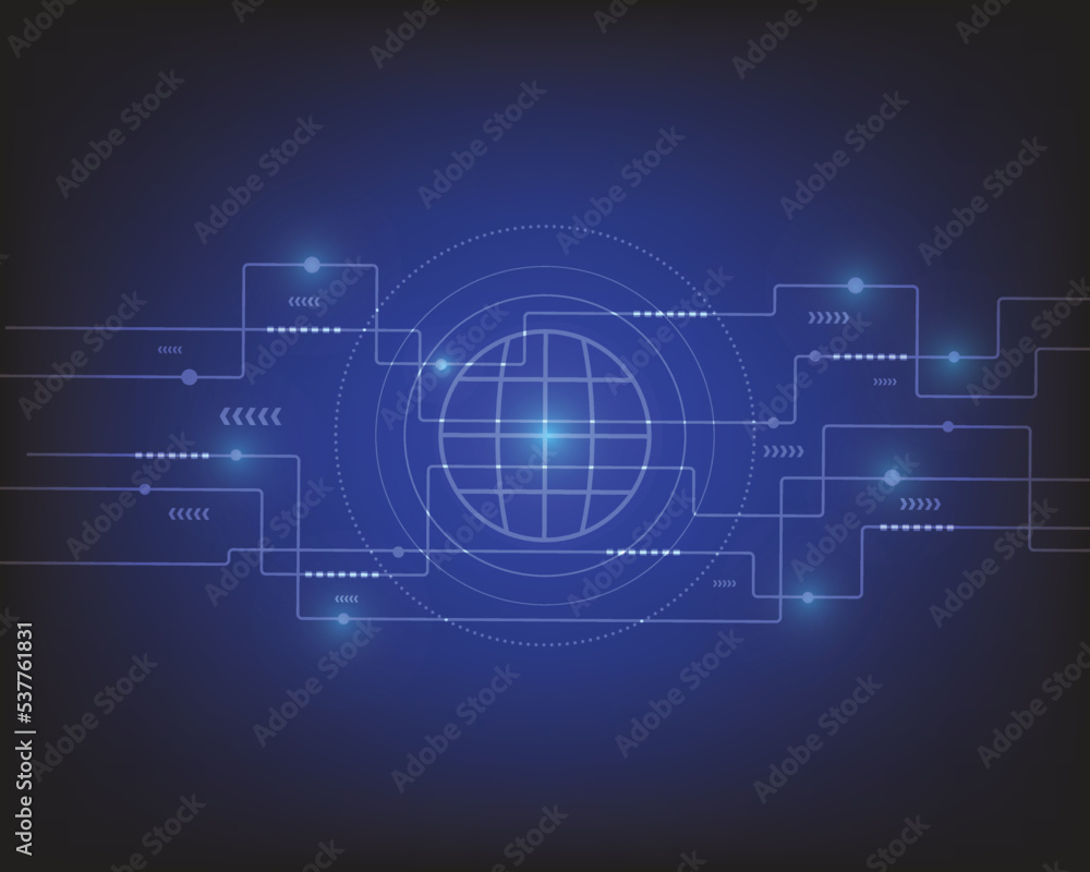 Vector of blue electricity line circuit and world abstract Hi-tech ...
