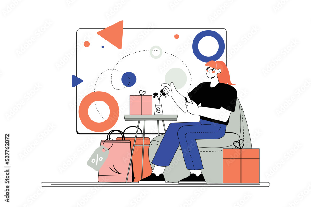 Line concept Online shopping with people scene in the flat cartoon ...