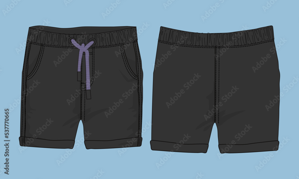 Boys Sweat Shorts technical fashion flat sketch vector illustration ...