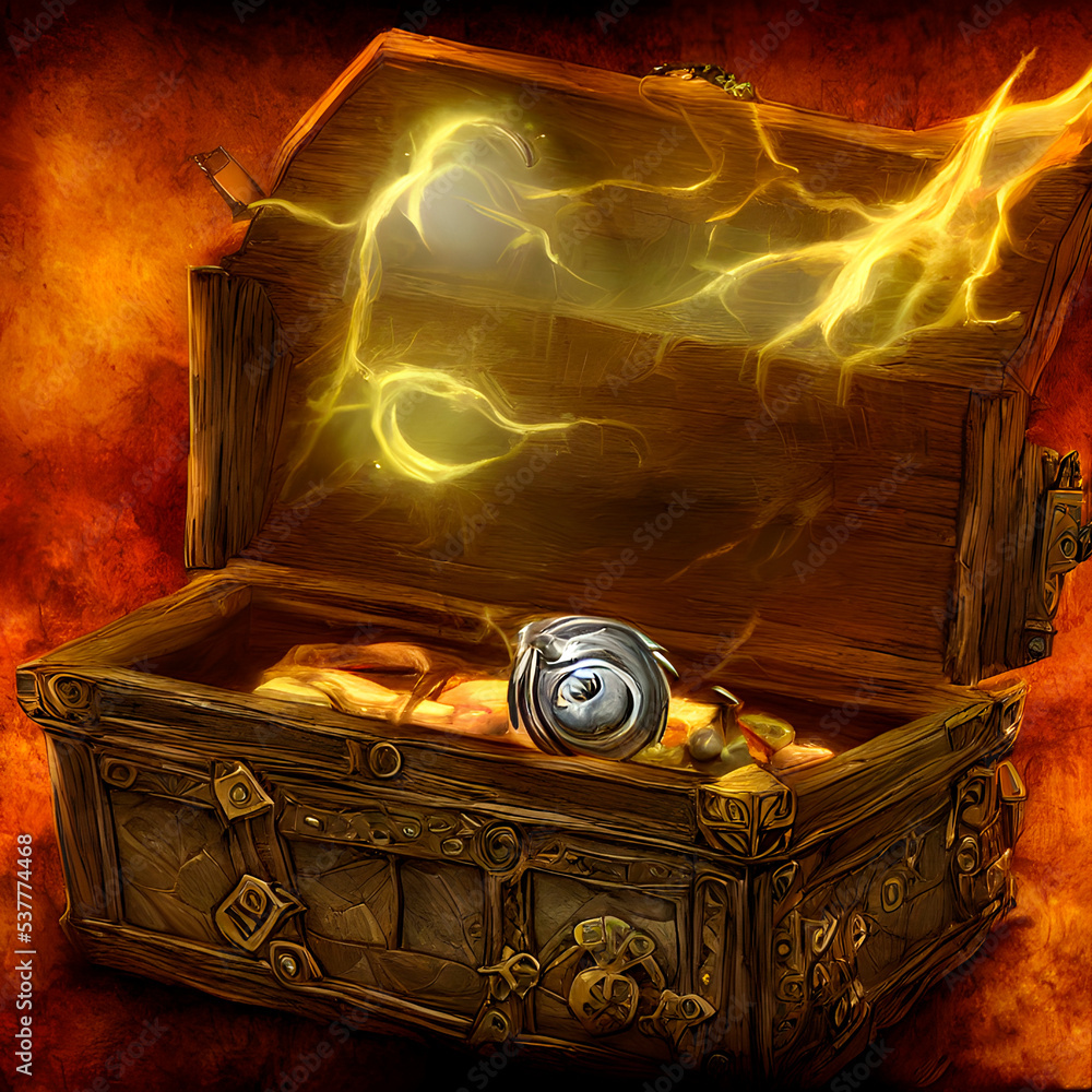opened treasure chest, evil eyes, fantasy digital art, game loot box ...