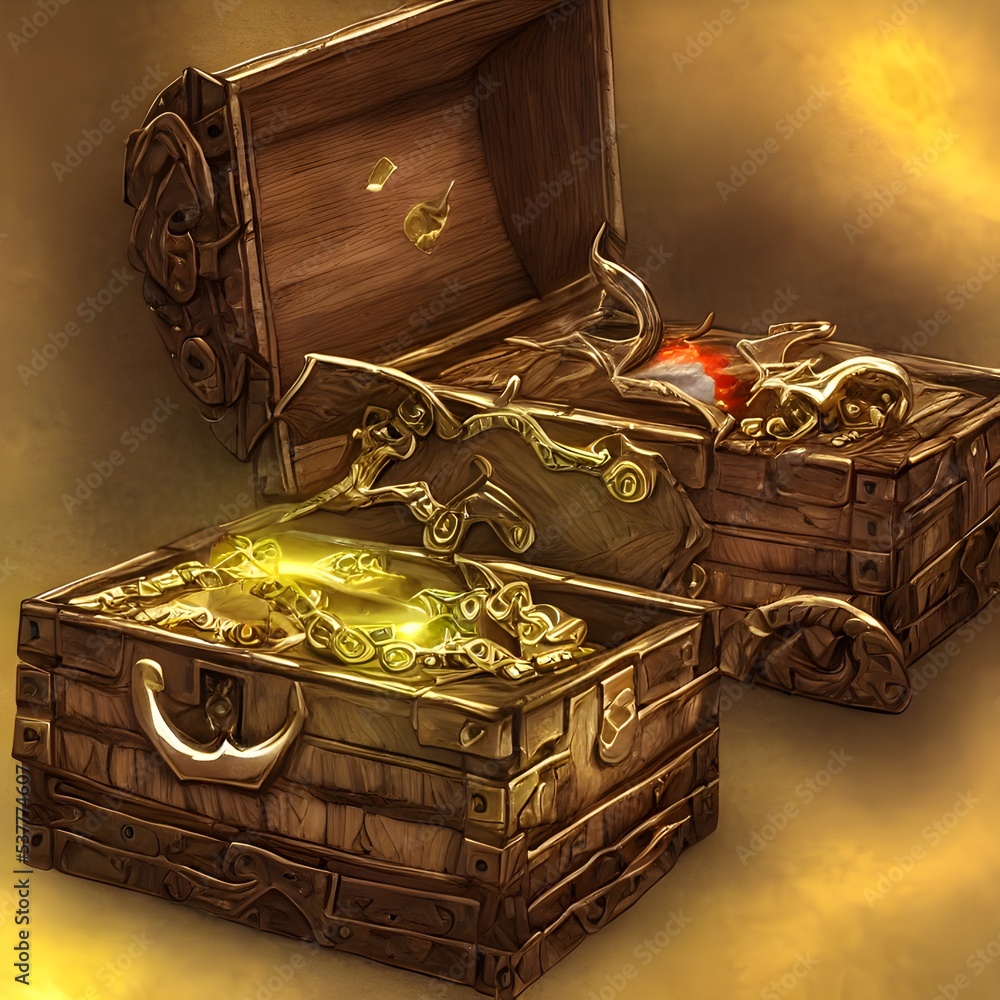 opened treasure chest, evil eyes, fantasy digital art, game loot box ...