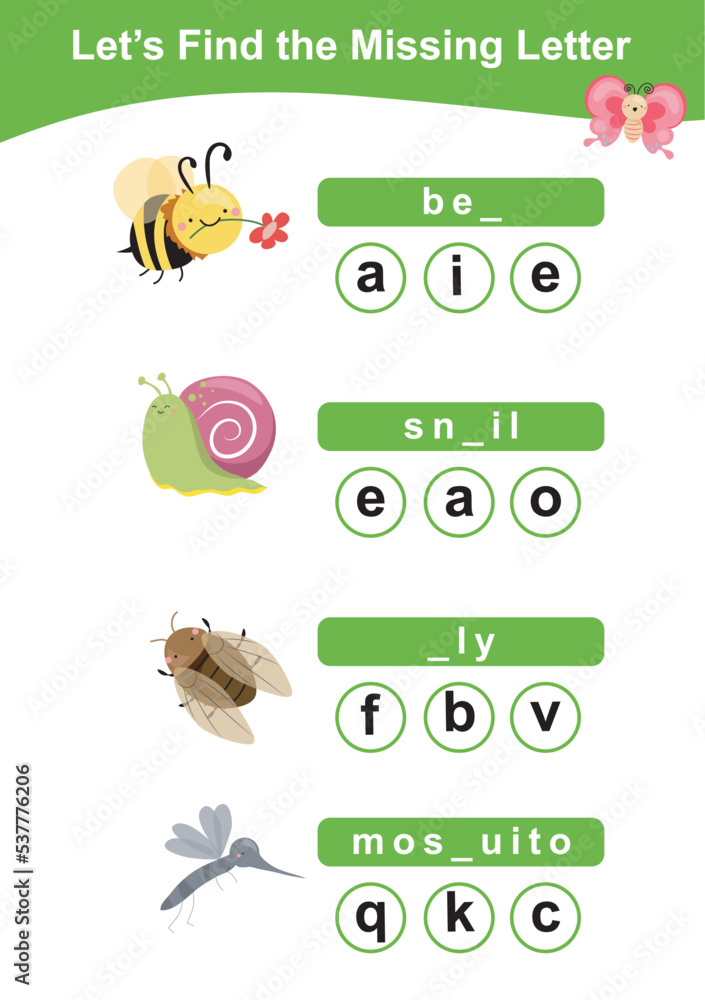 Find the missing letter insect edition. Printable children activity ...