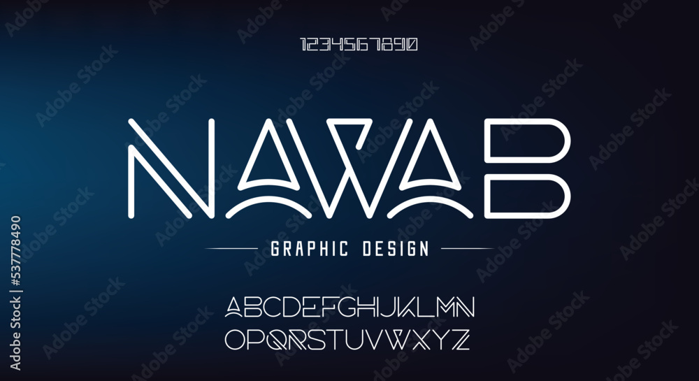 NAWAB Tech style alphabet. Thin segment line font, minimalist type for ...
