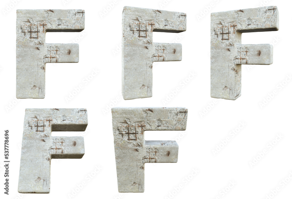 3D font with transparent background. Damaged Concrete. Letter F. 5 ...
