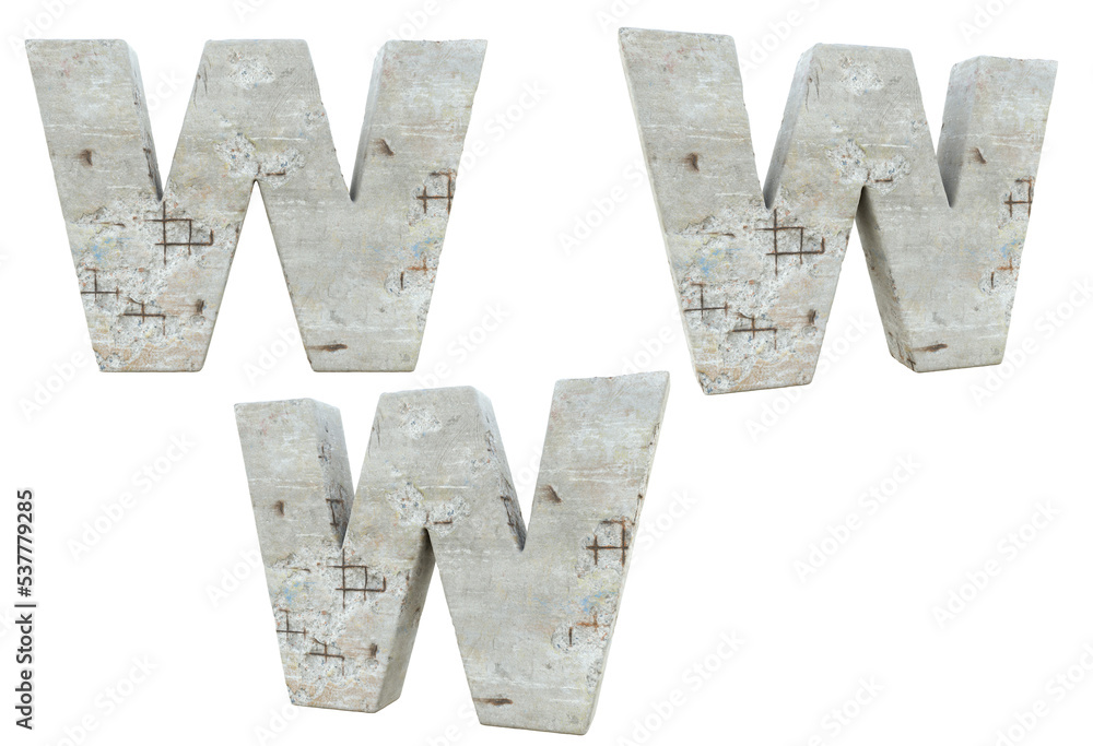 3D font with transparent background. Damaged Concrete. Letter W vers 1 ...