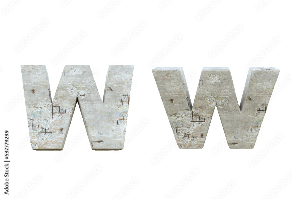 3D font with transparent background. Damaged Concrete. Letter W vers 2 ...