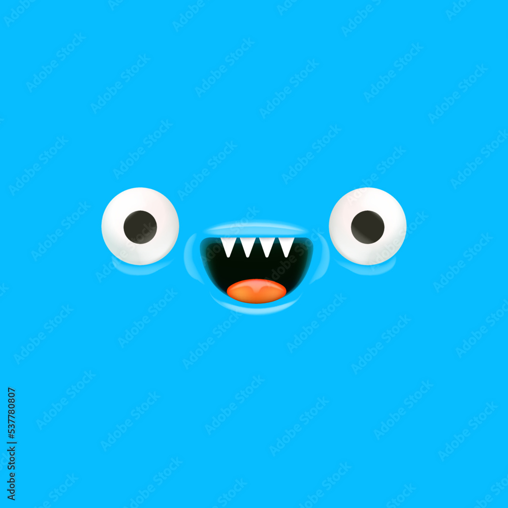 Vector funny blue monster face with open mouth with fangs and eyes ...