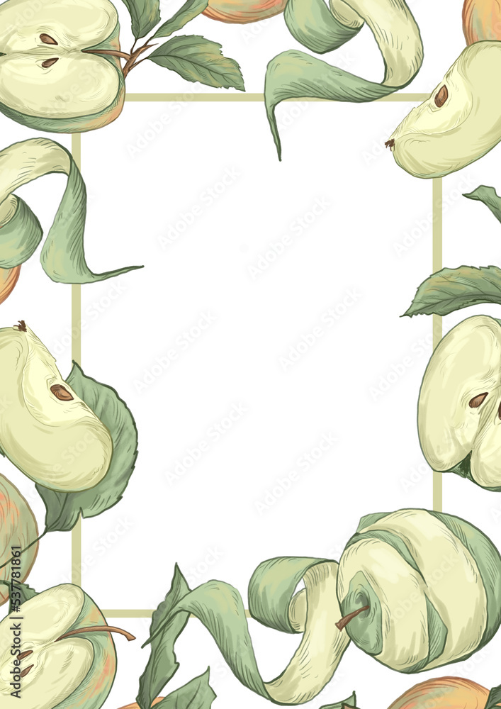 Apple fruits frame with illustration of juicy apple fruits Stock ...