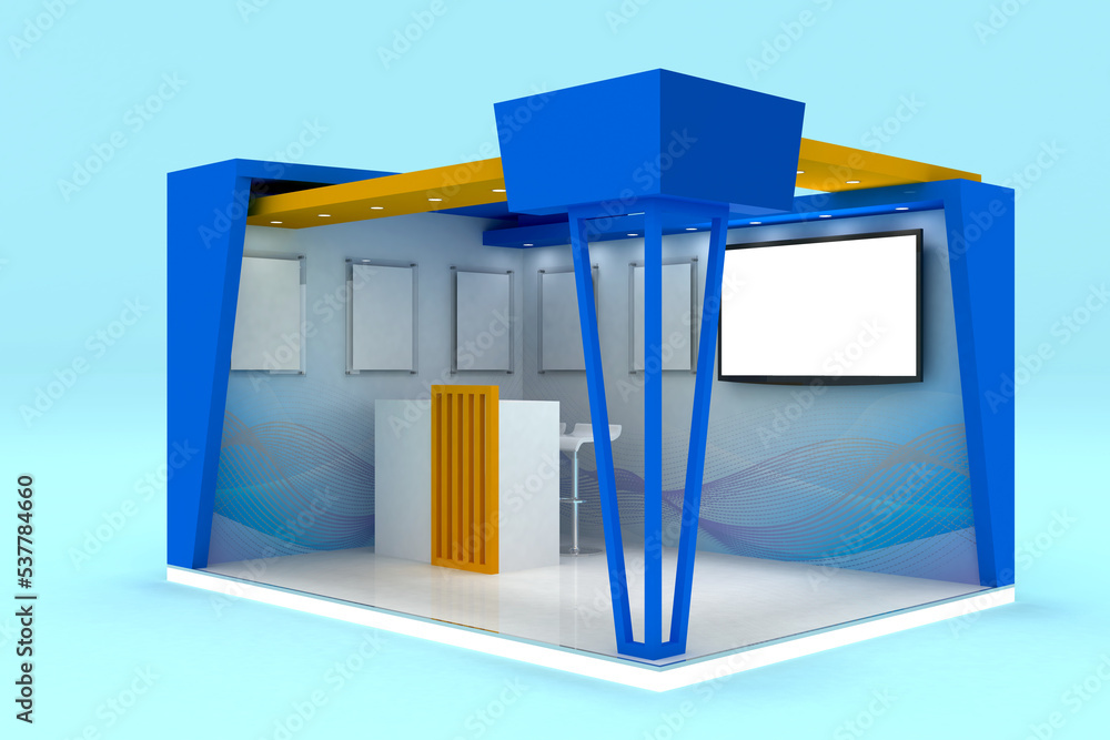 3d illustration stand booth 3x4m with frame blank LED TV screen and ...