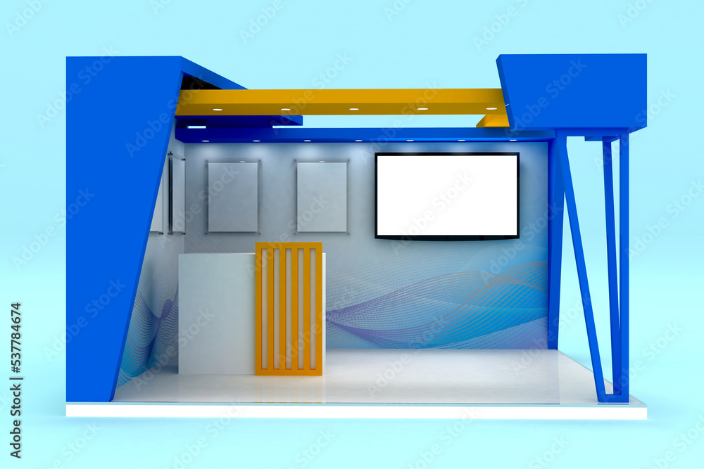 3d illustration stand booth 3x4m with frame blank LED TV screen and ...