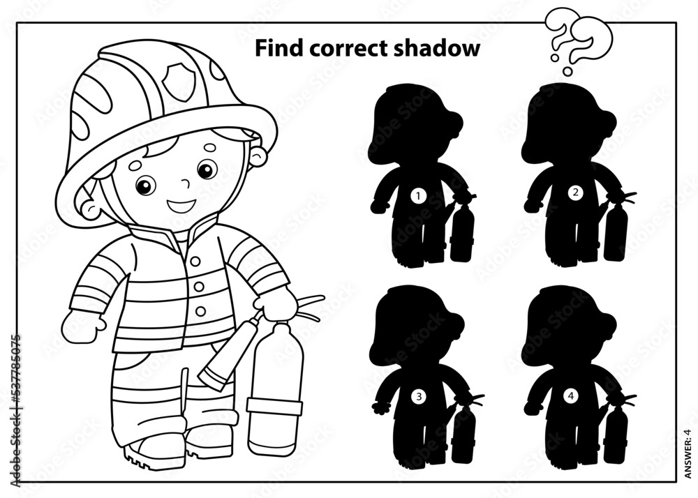 Puzzle Game for kids. Find correct shadow. Coloring Page Outline Of ...