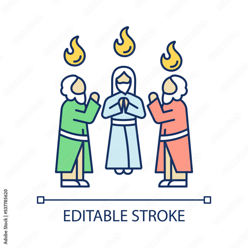 Apostles with holy tongues of fire RGB color icon. Pentecost ...