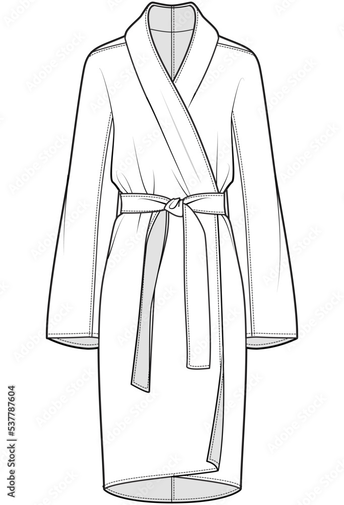 bathrobe dressing gown fashion flat sketch vector illustration ...