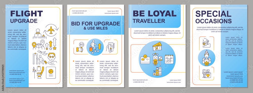 Airline upgrade blue brochure template. Comfort flight abroad. Leaflet ...