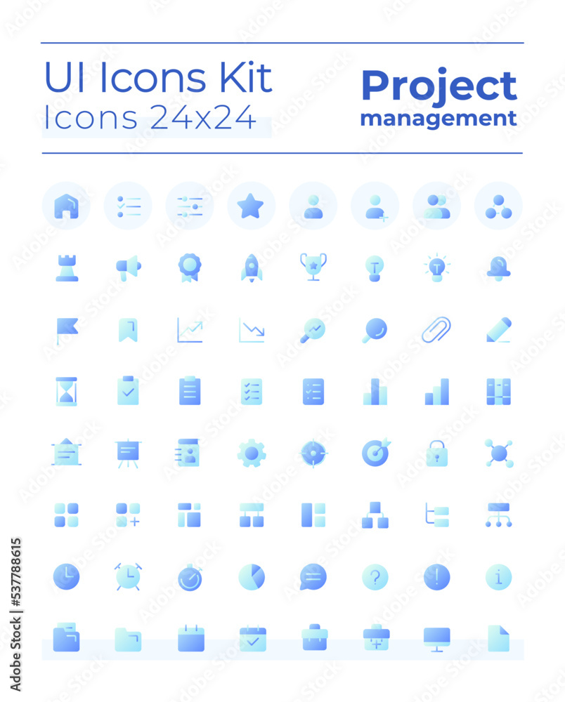 Project management pixel perfect flat gradient two-color ui icons kit ...
