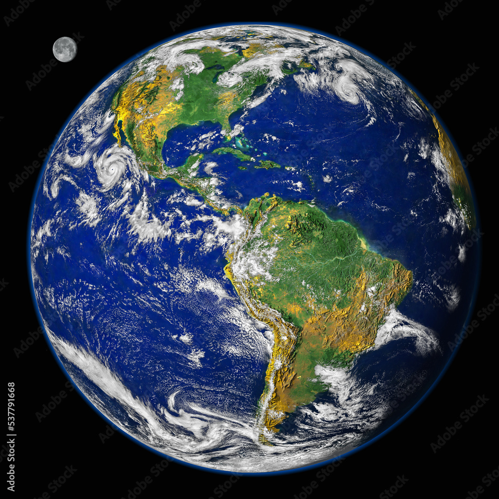 Planet earth globe from space, north and south America physical map ...