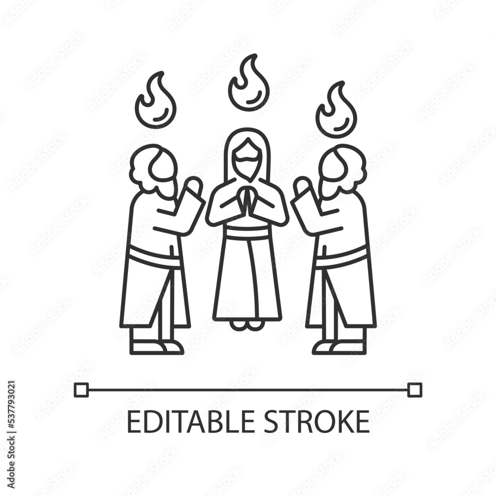 Apostles with holy tongues of fire linear icon. Pentecost celebration ...