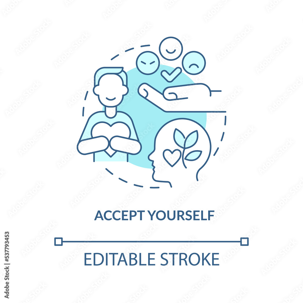 Accept yourself turquoise concept icon. Self love. Overcoming lack of ...