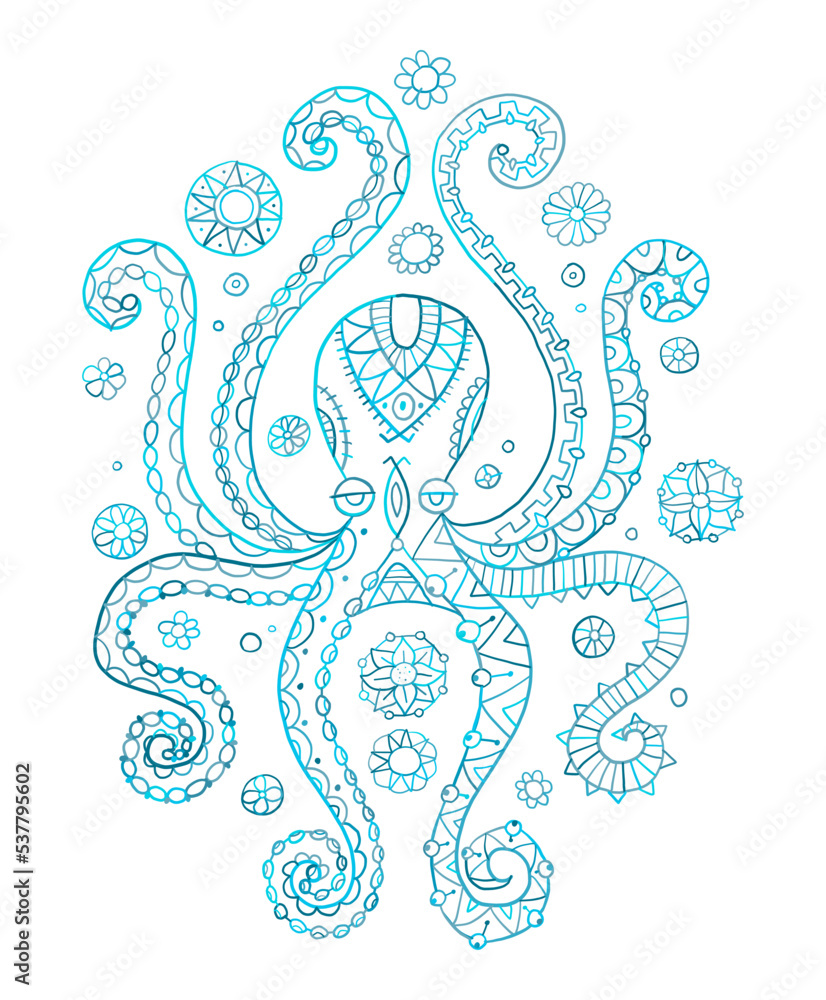 Octopus hand drawing vintage engraving illustration on white backgroud ...