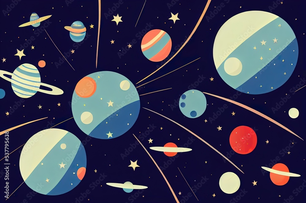 2d space background with copy space. Cute flat style template with ...