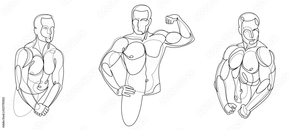 Stockvector Athletic man torso vector linear illustrations set, male ...