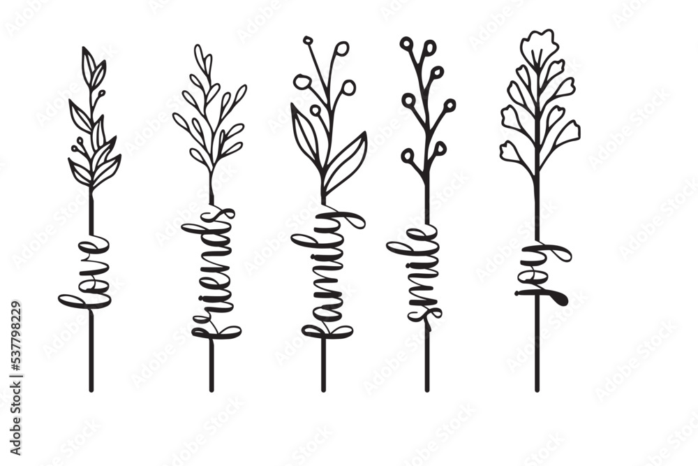 laser cut Word Flowers SVG cut bundle Stock Vector | Adobe Stock