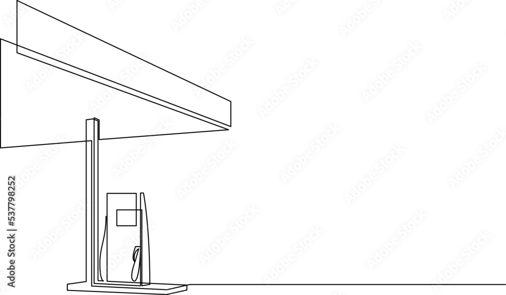 Fuel station single line drawing. Gas station building construction ...