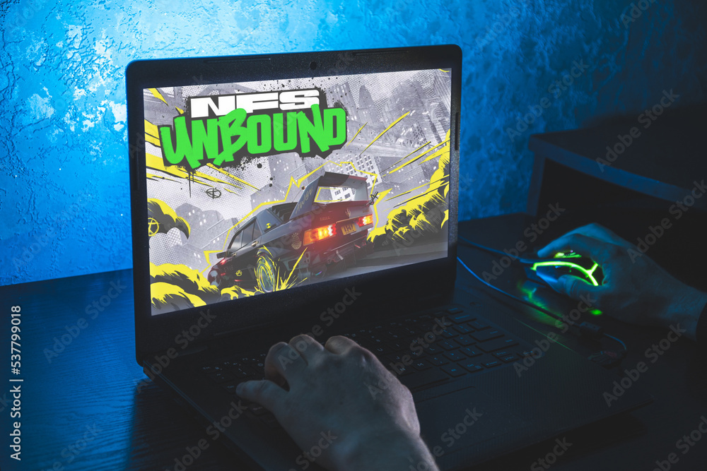 Vilnius, Lithuania - 13 October 2022: Close up shot of playing Need for ...