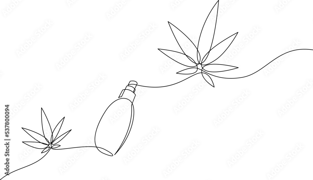 One line drawing of hemp oil bottle or CBD or cannabinoid, cannabis ...