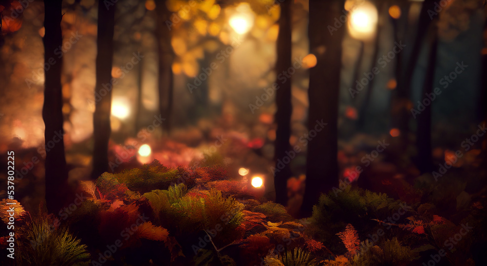 colorful Very beautiful fall forest at night with an epic fall foliage ...