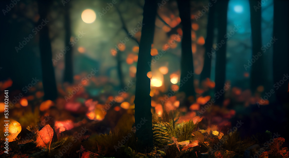 Mystical forest scene at night as digital art 8k wallpaper background ...