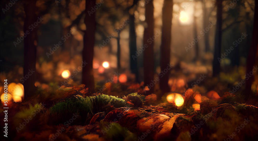 colorful Very beautiful fall forest at night with an epic fall foliage ...