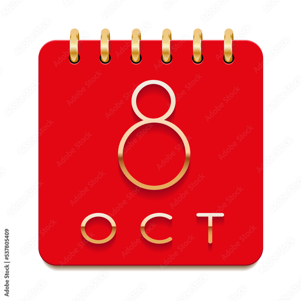 8 day of the month. October. Luxury calendar daily icon. Date day week ...