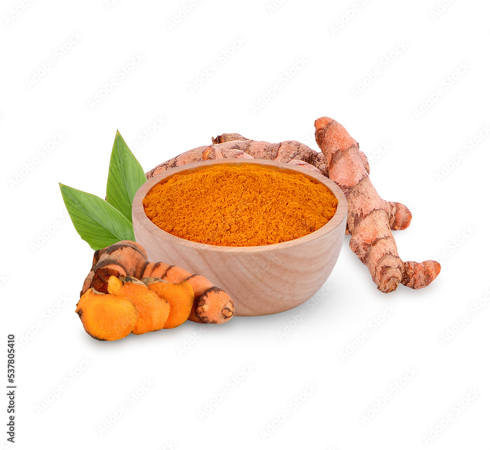 Fresh turmeric with leaves isolated on transparent background. (.PNG ...