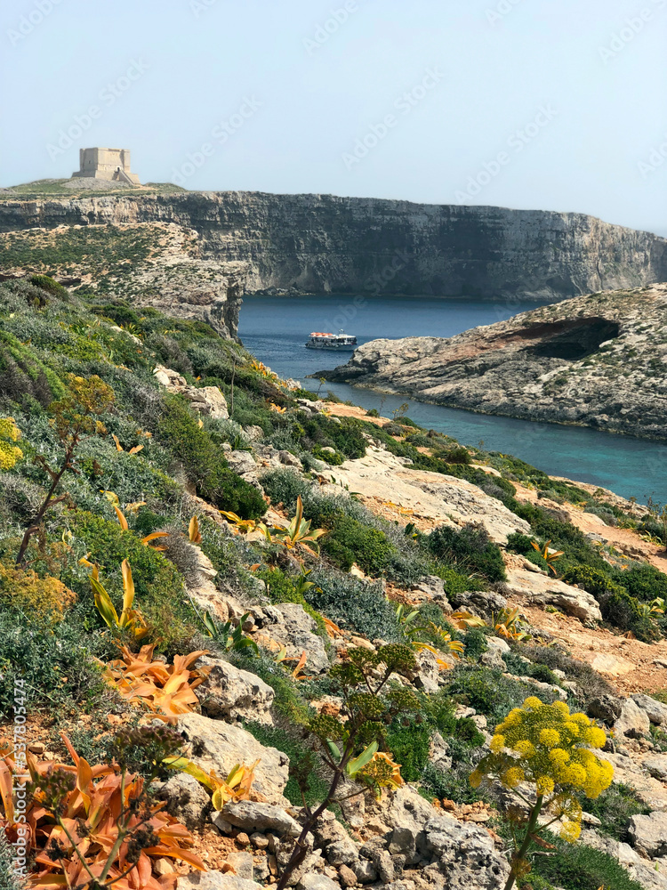 Scenic Malta landscape with Comino island, breathtaking cliffs, St Mary ...