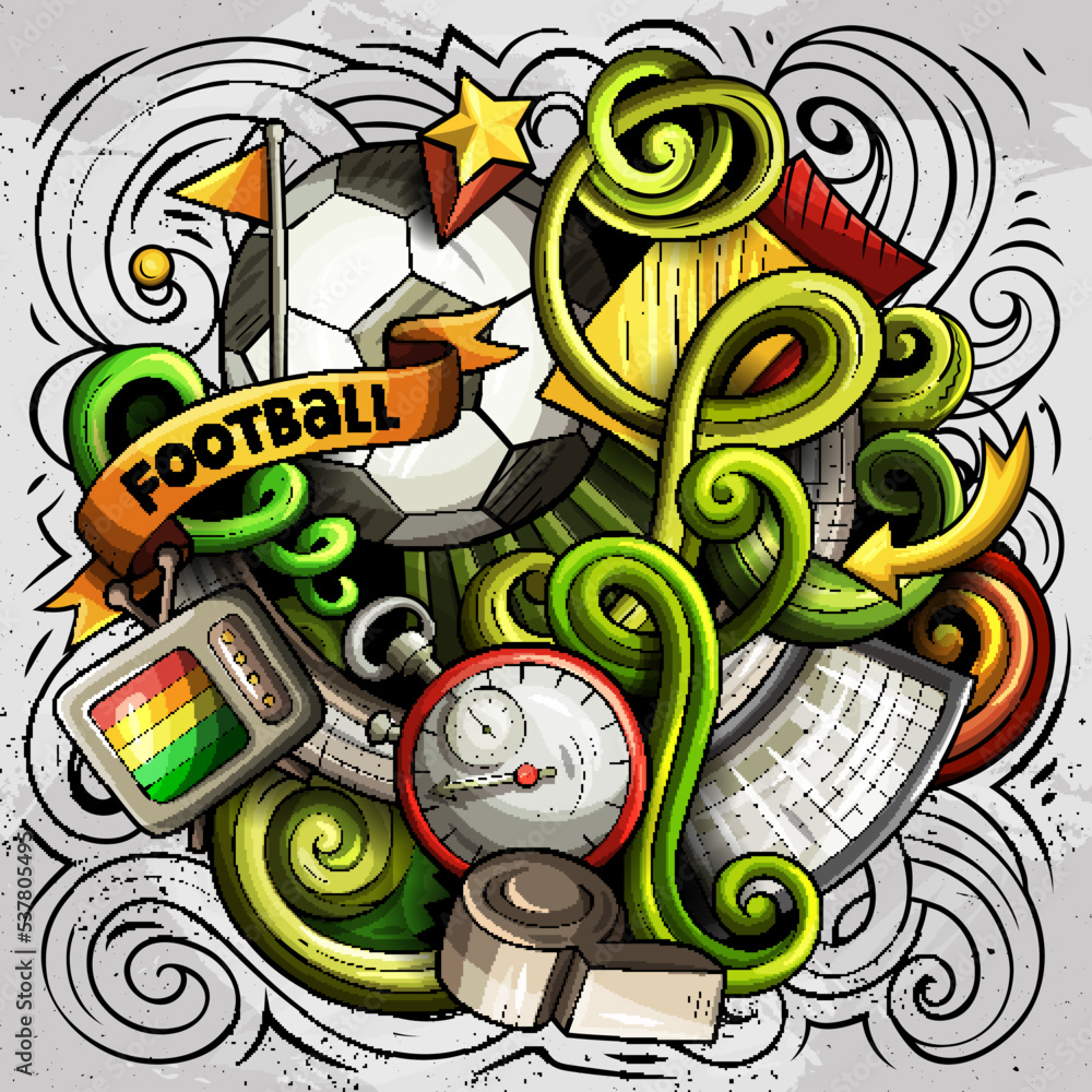 Cartoon vector doodles Football illustration Stock Vector | Adobe Stock
