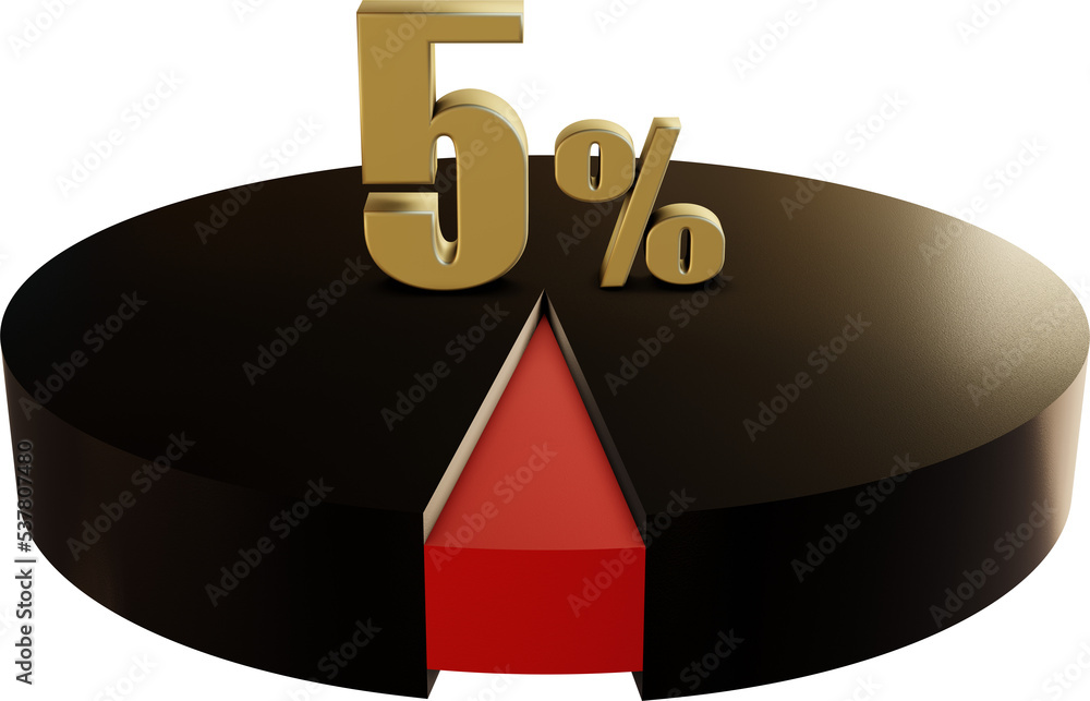 Pie chart 3D illustration 5% percent element. Statistics, increase ...