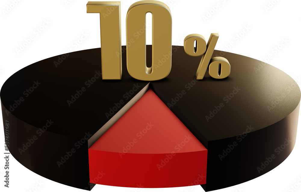 Pie chart 3D illustration 10% percent element. Statistics, increase ...