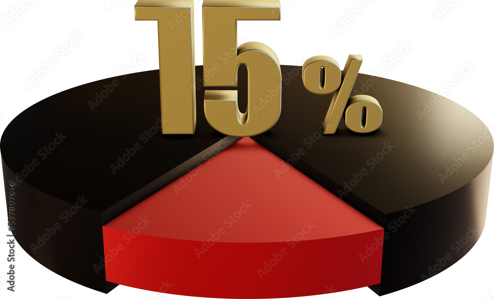 Pie chart 3D illustration 15% percent element. Statistics, increase ...