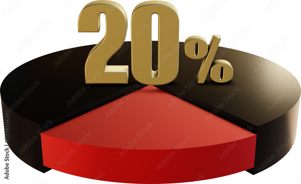 Pie chart 3D illustration 20% percent element. Statistics, increase ...